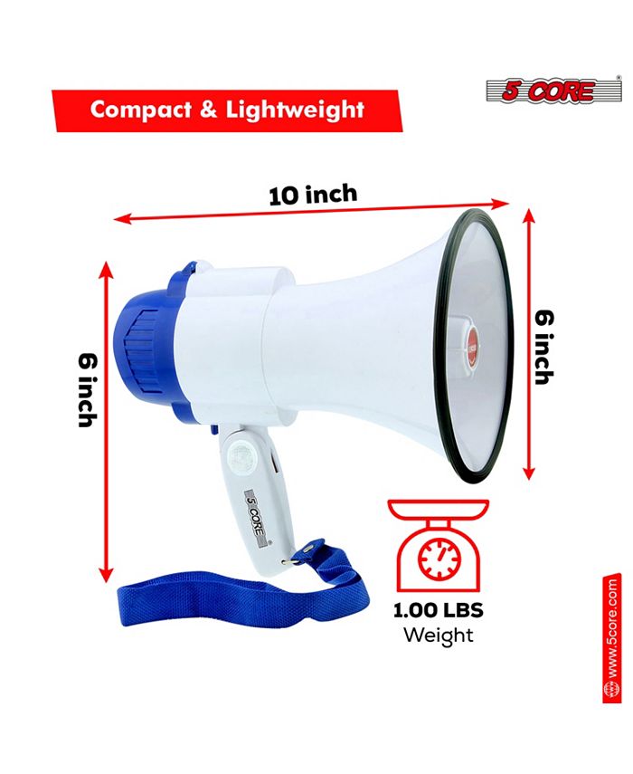 5 Core Megaphone Bullhorn Speaker 30W Mini Bull Horn Battery Power ...