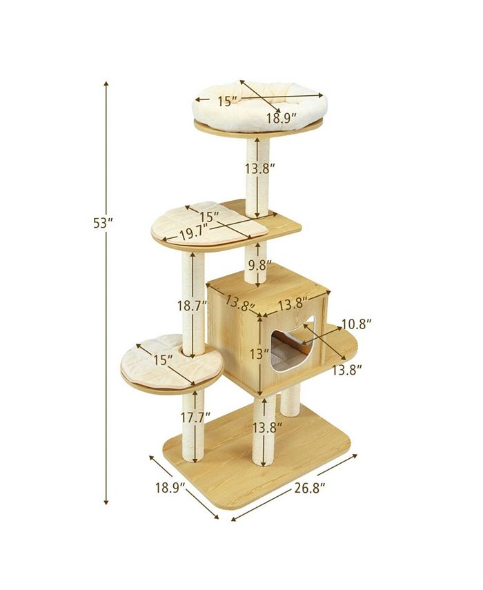 SUGIFT 4 Levels Modern Wood Cat Tower with Washable Mats - Macy's