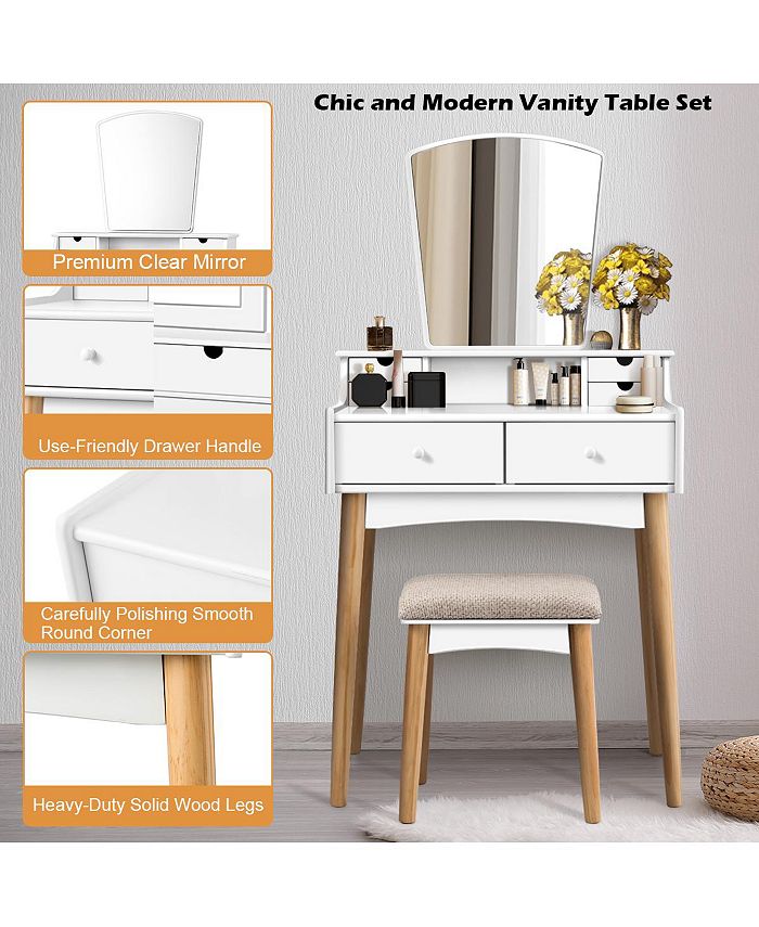 Costway Vanity Table 6 Dressing Table Cushioned Stool Makeup Table - Macy's