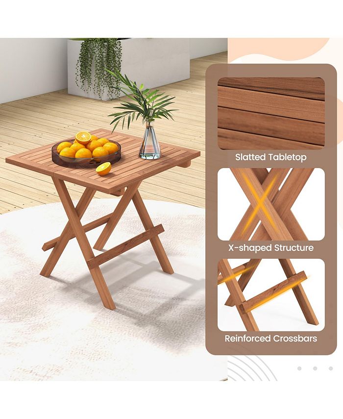 Gymax 2 Pieces Indonesia Teak Wood Folding End Table Square Side Table ...