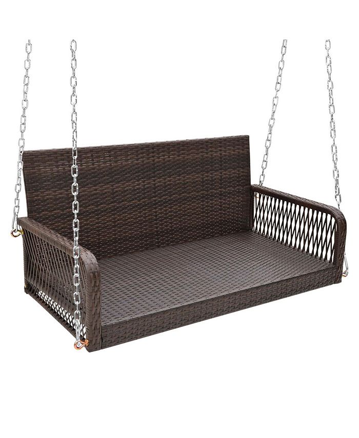 Costway Patio Wicker Porch Swing 2-Person Hanging Loveseat Bench Chair with Cushions - Macy's