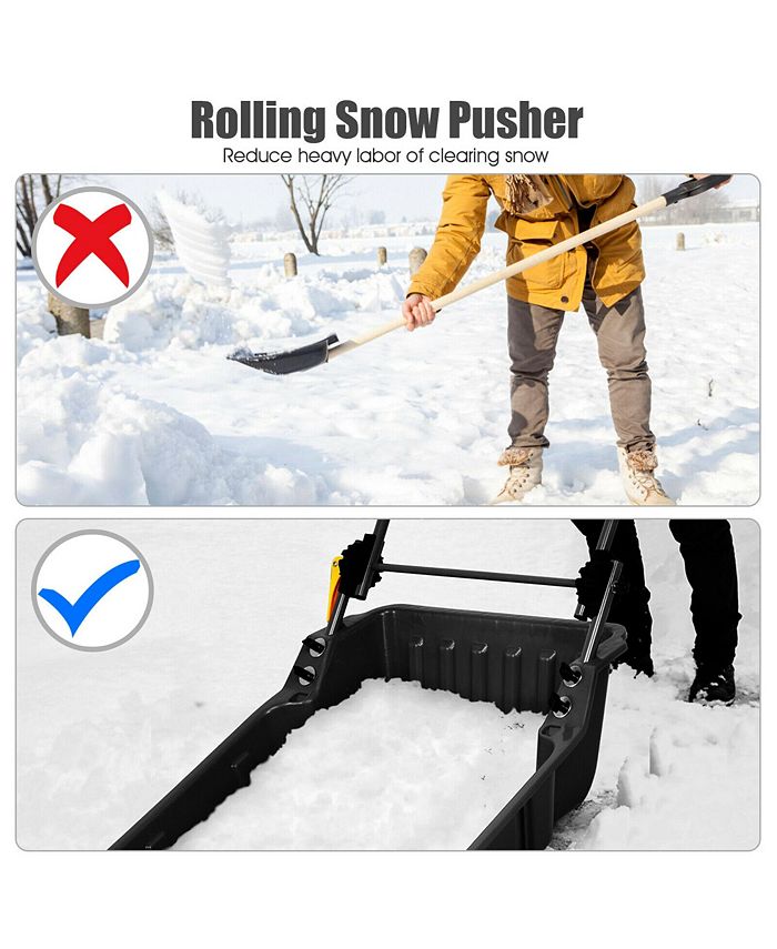 Costway 24'' Folding Poly Snow Shovel Snow Pusher w/Wheels U-Shape ...