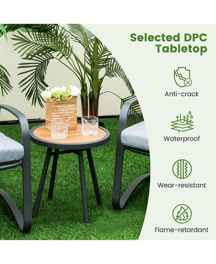 Costway 3pcs Patio Bistro Conversation Set DPC Tabletop Metal Cushioned ...