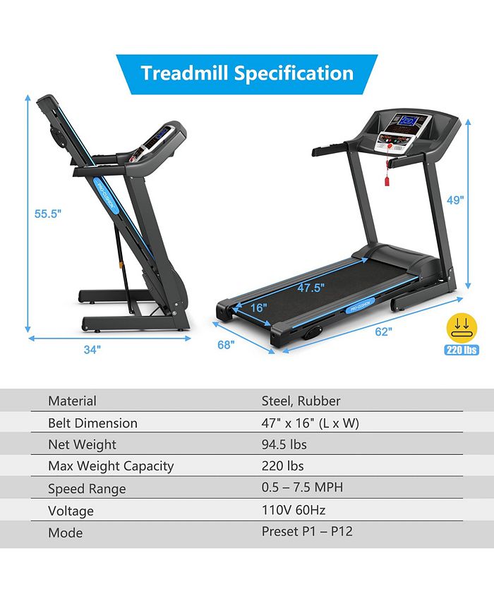 Costway 2.25HP Folding Electric Treadmill Motorized Power Running ...