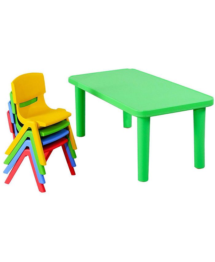 Costway Kids Plastic Table and 4 Chairs Set Colorful Play School Home ...