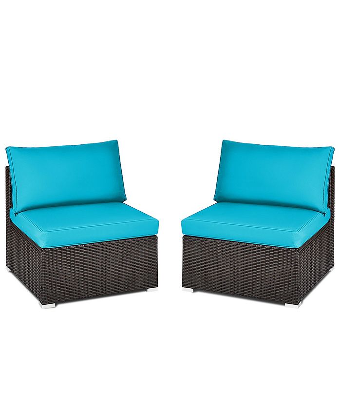 Costway 2PCS Patio Rattan Armless Sofa Sectional Conversation Furniture ...