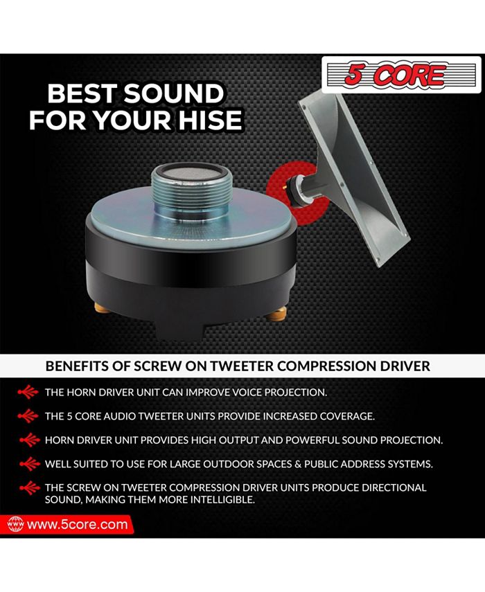 5 Core 1.34 inch High Performance Horn Tweeter Compression Drive, 400W ...