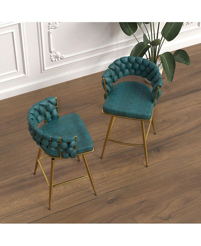 Simplie Fun Blue Suede Bar Stool Set, 4 Count - Macy's