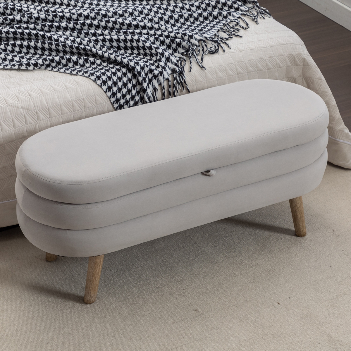 Click here for Streamdale Velvet Storage Bench with Wood Legs - L... prices