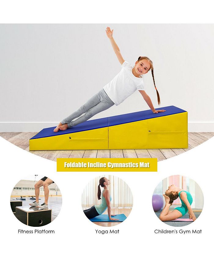 Slickblue Incline Gymnastic Pad Folding Wedge Ramp Gym Fitness Exercise ...