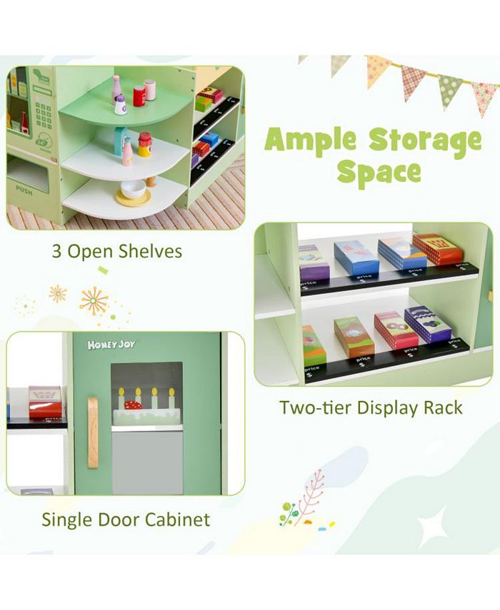 Slickblue Kids Wooden Supermarket Play Toy Set with Checkout Counter ...