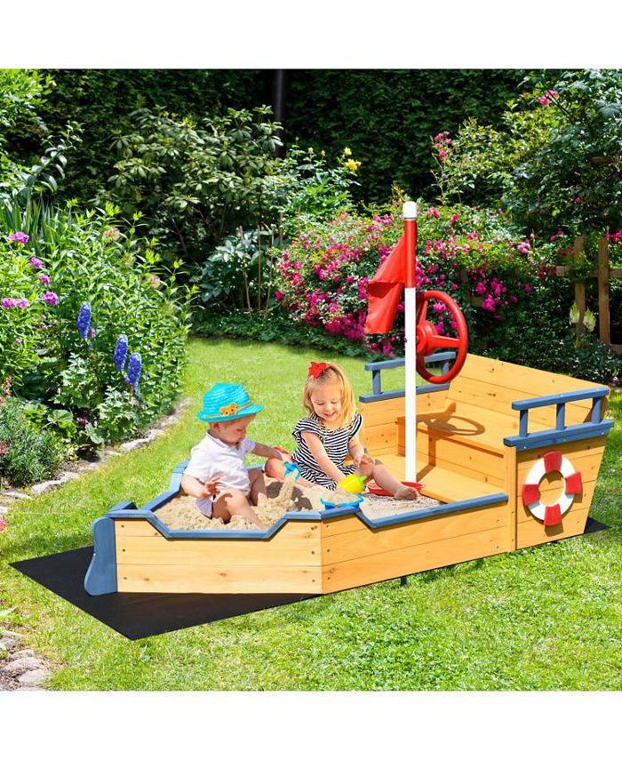 Slickblue Kids Pirate Boat Wooden Sandbox Children Outdoor Playset - Macy's