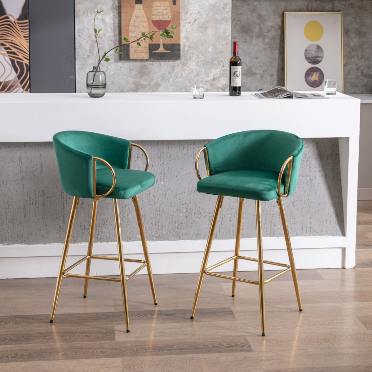Click here for Set of 2 Green Velvet Bar Stools with Chrome Base... prices