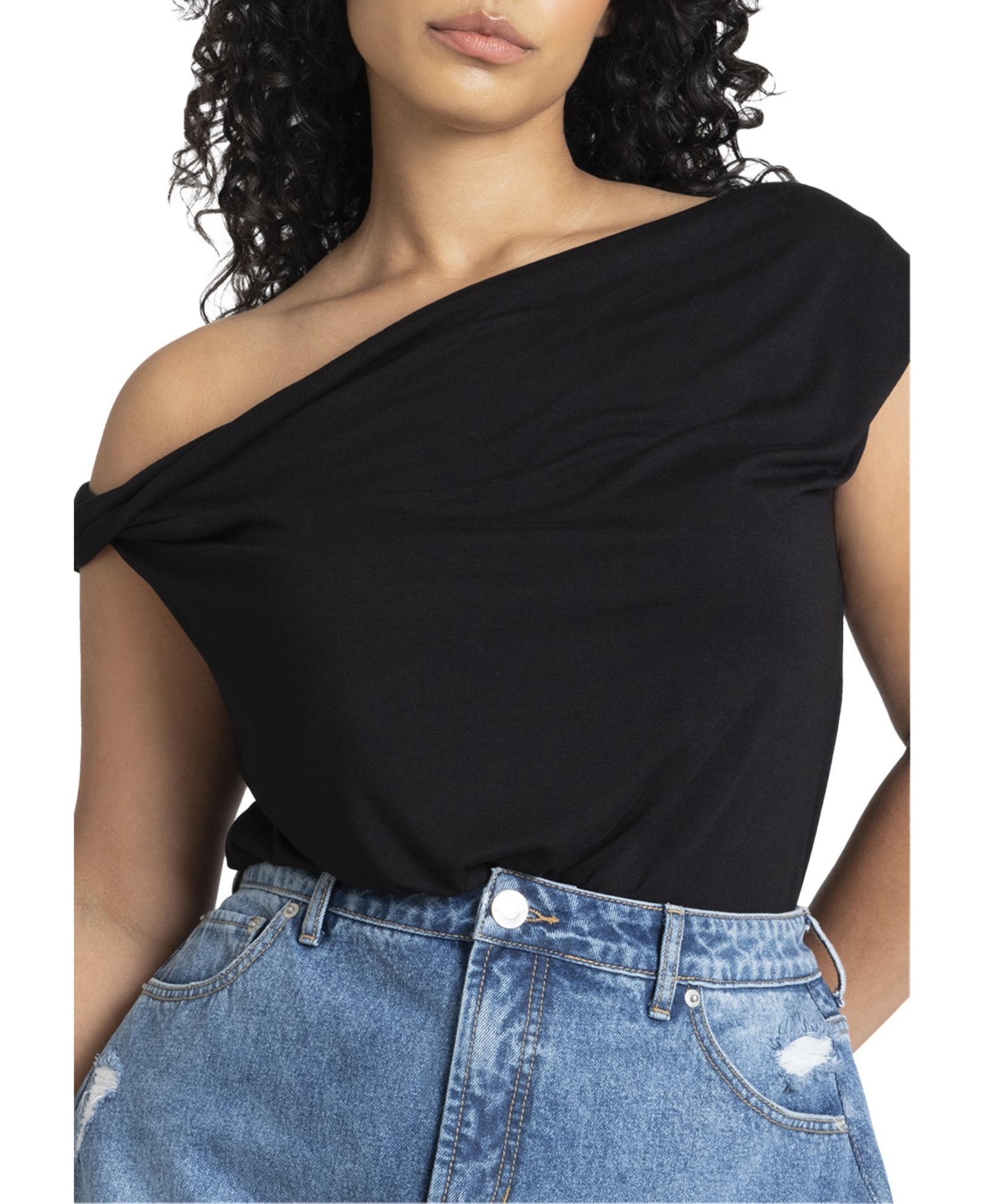 Click here for Eloquii Womens Plus Size Asym Twist Sleeve Top - B... prices