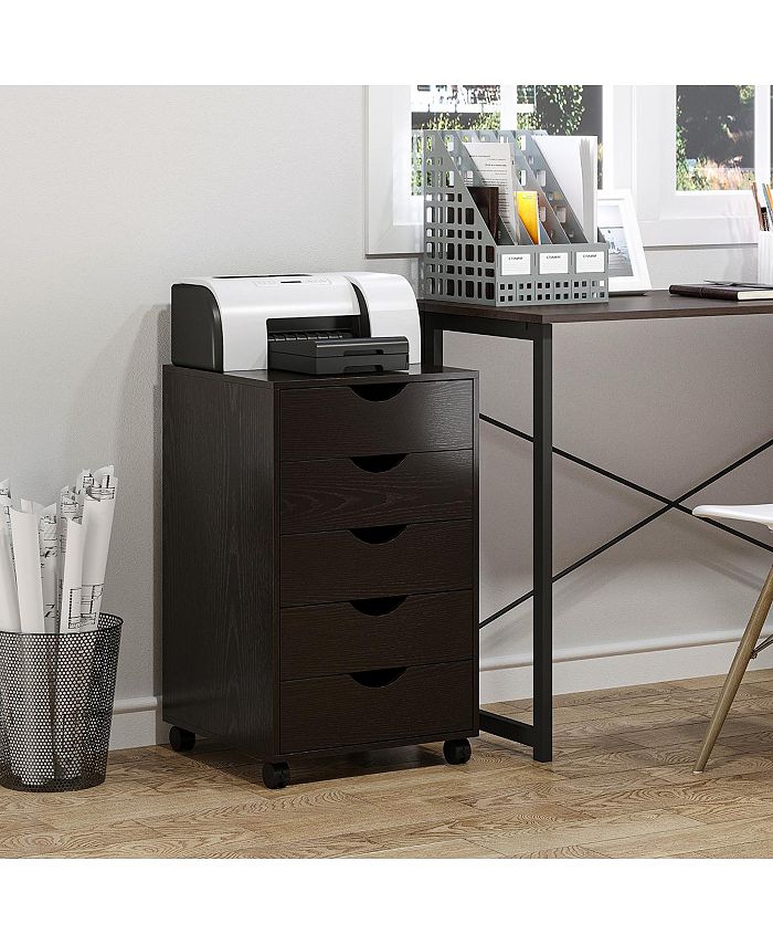 Simplie Fun Nordic Style 5-Drawer Filing Cabinet with Wheels, Brown ...