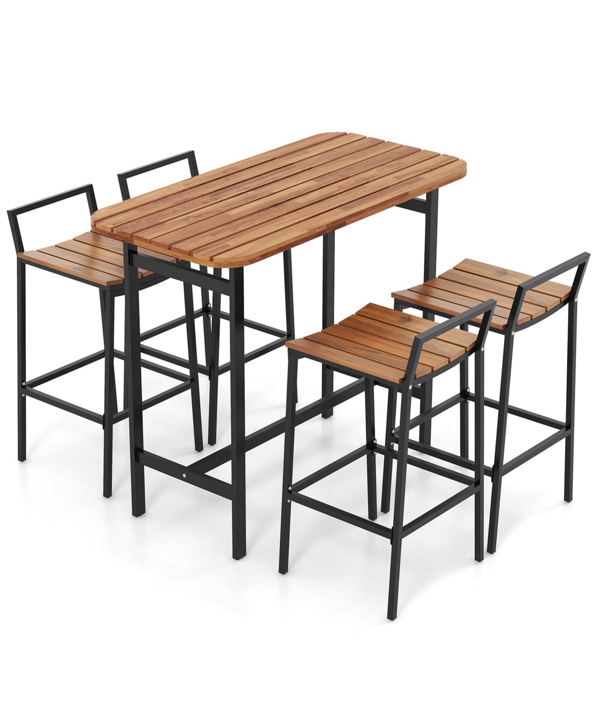 Click here for Costway 5 Pcs Acacia Wood Bar Table Set Outdoor Ba... prices