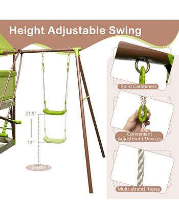 Costway 7-in-1 Swing Set with Covered Fort Height Adjustable Swing ...