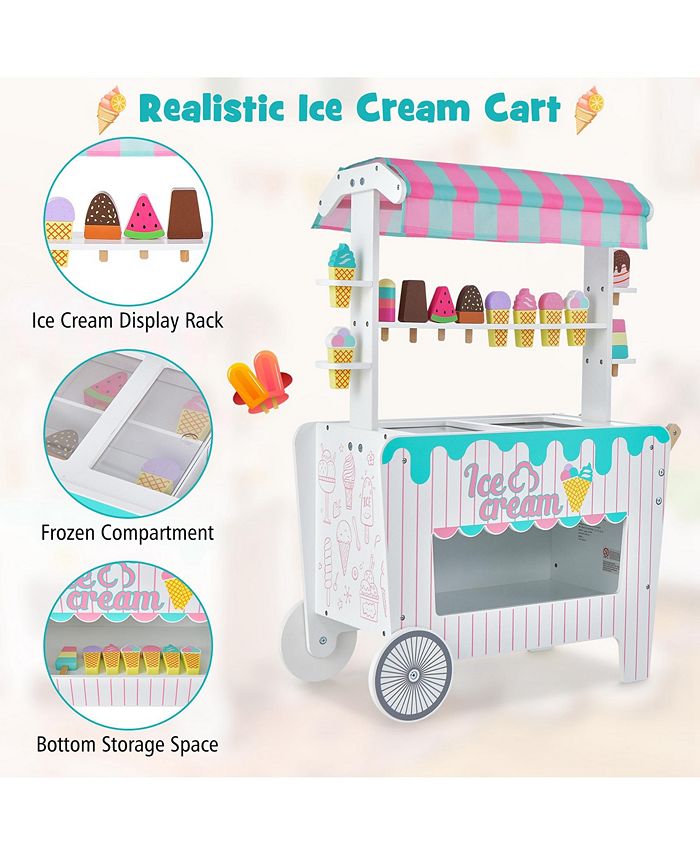 Costway Kid's Ice Cream Cart Food Trunk Play Toy Set with Display Rack ...