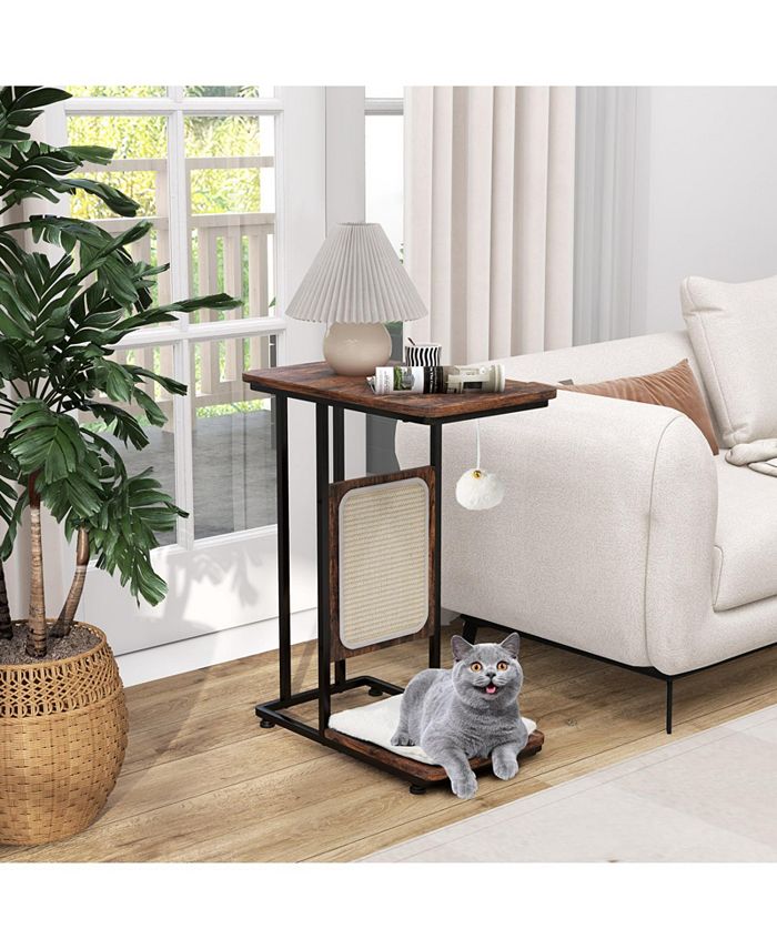 Slickblue C- Shaped Cat Side Table Cat Tree with Scratching Board ...
