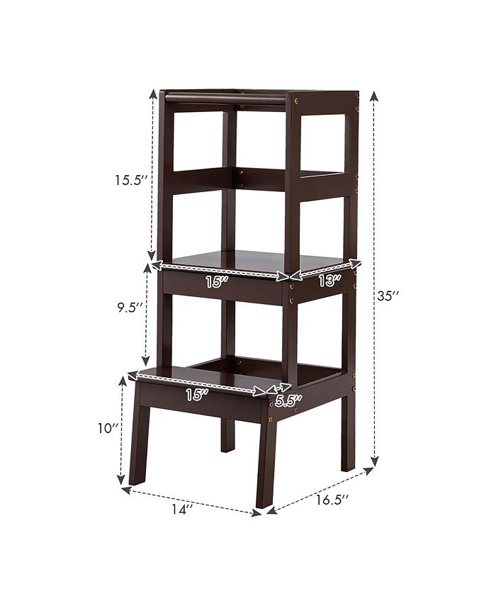 Costway Boys Kitchen Step Stool Wooden Tower W/ Safety Rail - Macy's