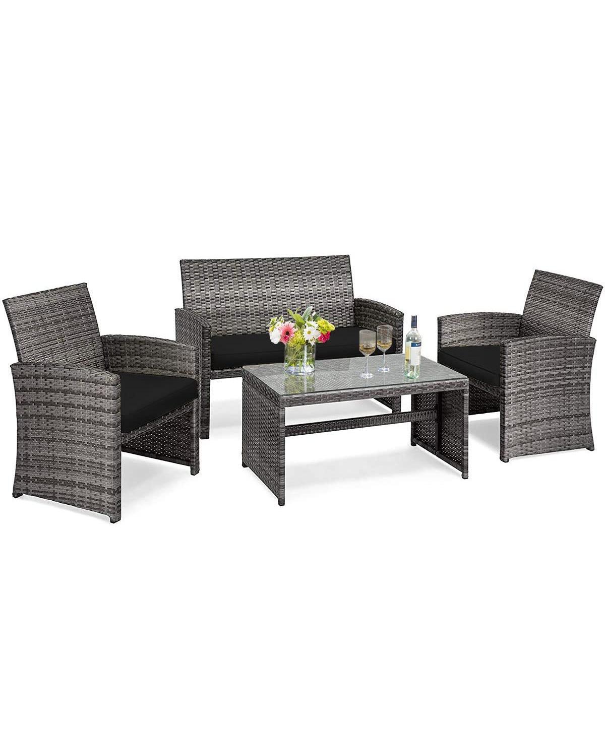 Click here for Sugift 4 Pieces Patio Rattan Furniture Set with Gl... prices
