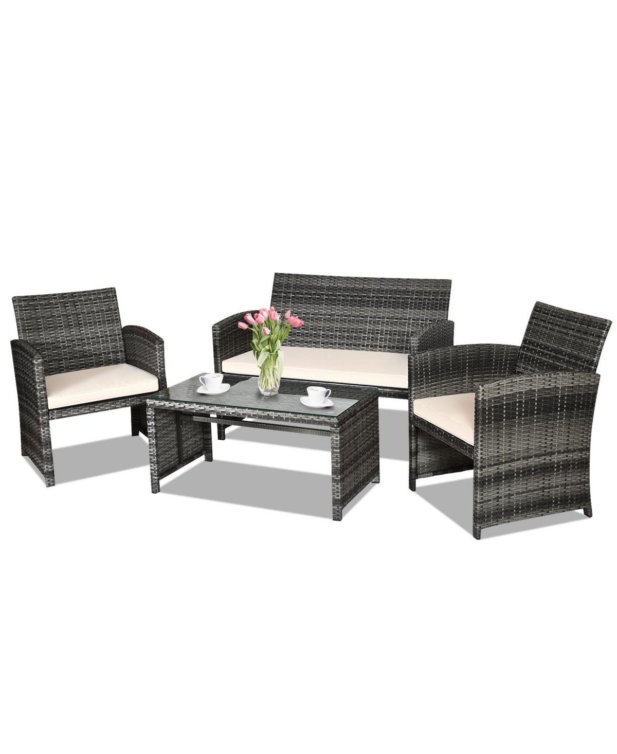 Click here for Sugift 4 Pieces Patio Rattan Furniture Set with Gl... prices