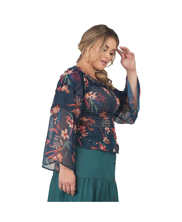 Standards & Practices Plus Size Tiered Sleeves Smocked Waist Blouse ...