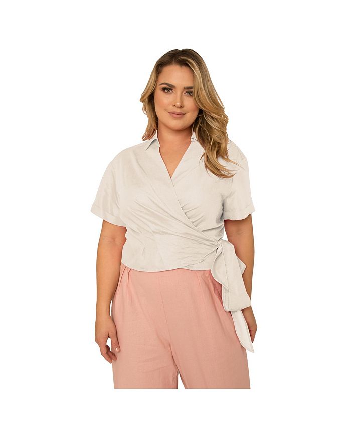 Standards & Practices Plus Size Short Sleeve Tie Waist Wrap Blouse - Macy's
