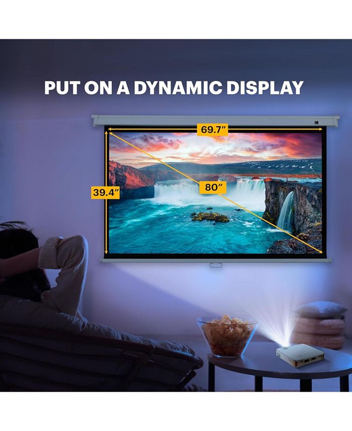 Kodak 80" Manual Pull Down Projector Screen, Large 16:9 Retractable ...