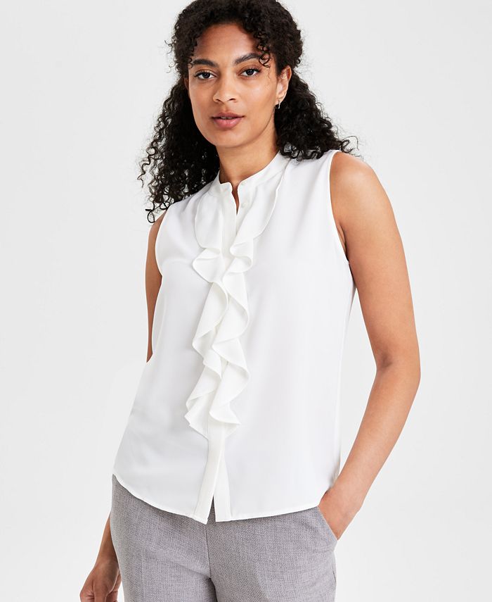 Kasper Women's Sleeveless Button-Front Ruffle Blouse - Macy's