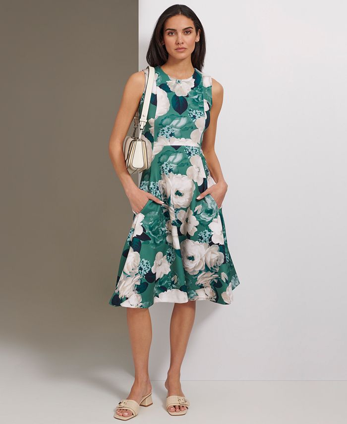 Calvin Klein Women's Floral Jewel-Neck Sleeveless Dress - Macy's