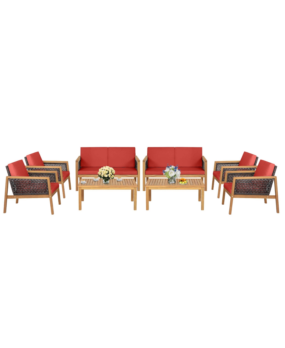 Click here for 8PCS Patio Rattan Furniture Set Acacia Wood Cushio... prices