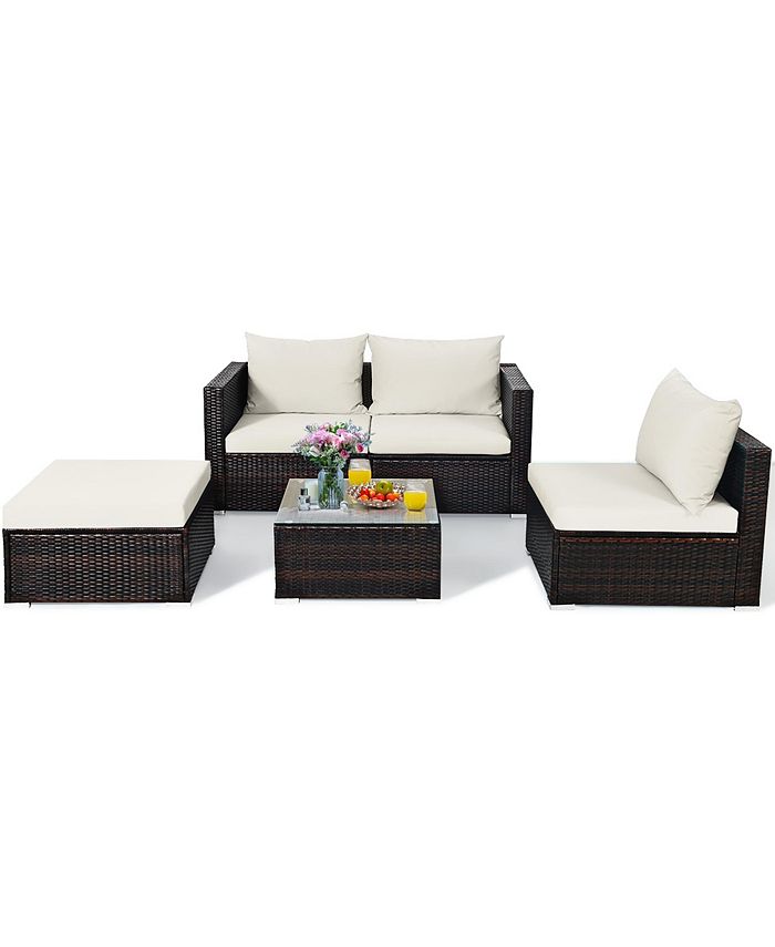 Costway 5PCS Patio Rattan Furniture Set Sectional Conversation Sofa w ...