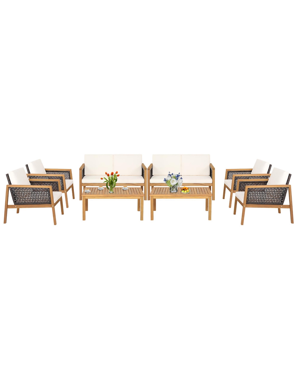 Click here for 8PCS Patio Rattan Furniture Set Acacia Wood Cushio... prices