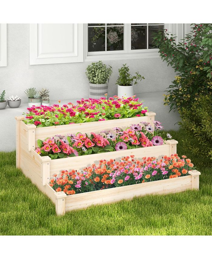 Slickblue 3 Tier Wooden Raised Garden Bed For Backyard Patio Gardening