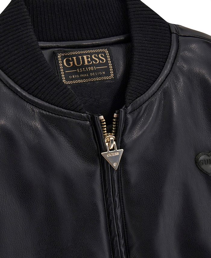 GUESS Big Girls Faux Leather Bomber Jacket - Macy's
