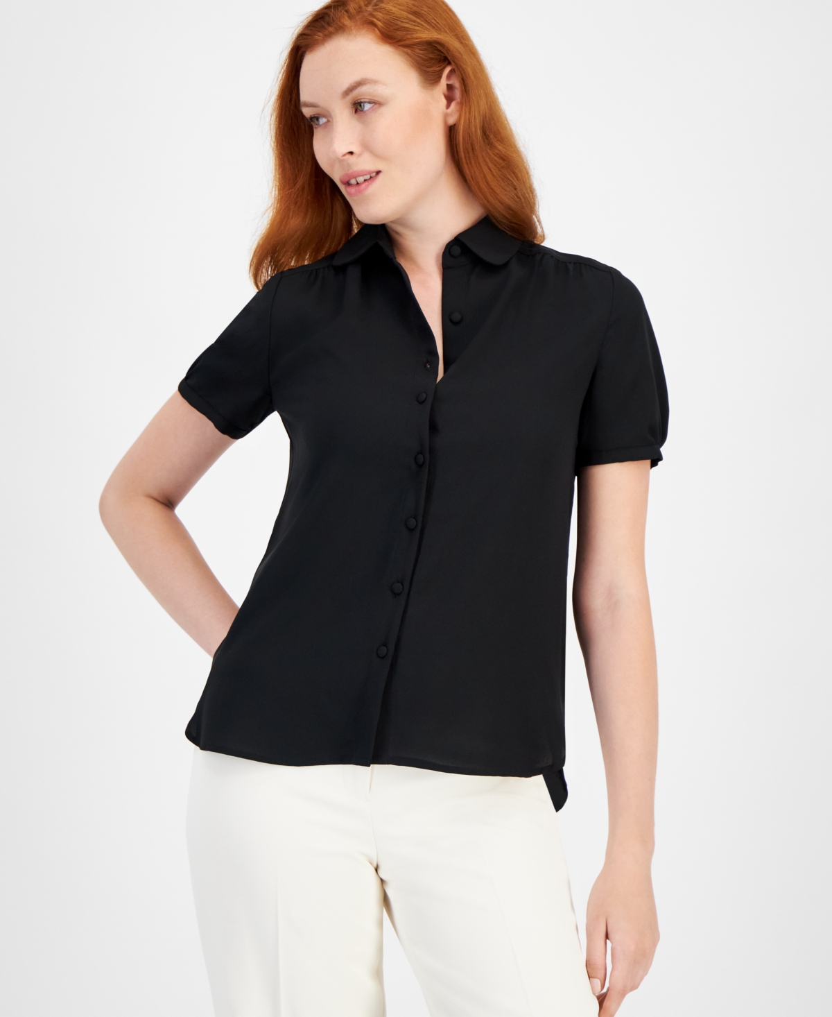 Click here for Anne Klein Cap-Sleeve Button-Up Blouse - Anne Blac... prices