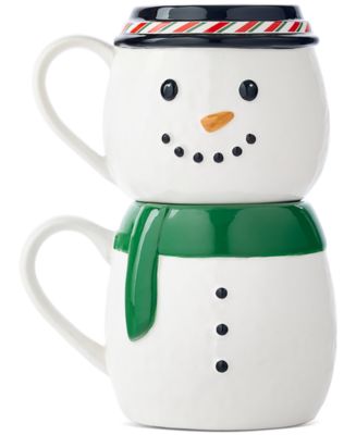 Holiday Lane Snowman Set of 2 Stackable Mugs - Macy's