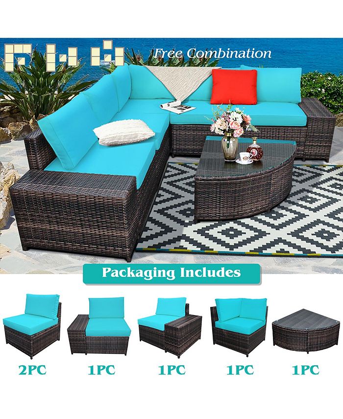 Costway 6PCS Rattan Furniture Set Conversation Cushioned Sofa Armrest ...