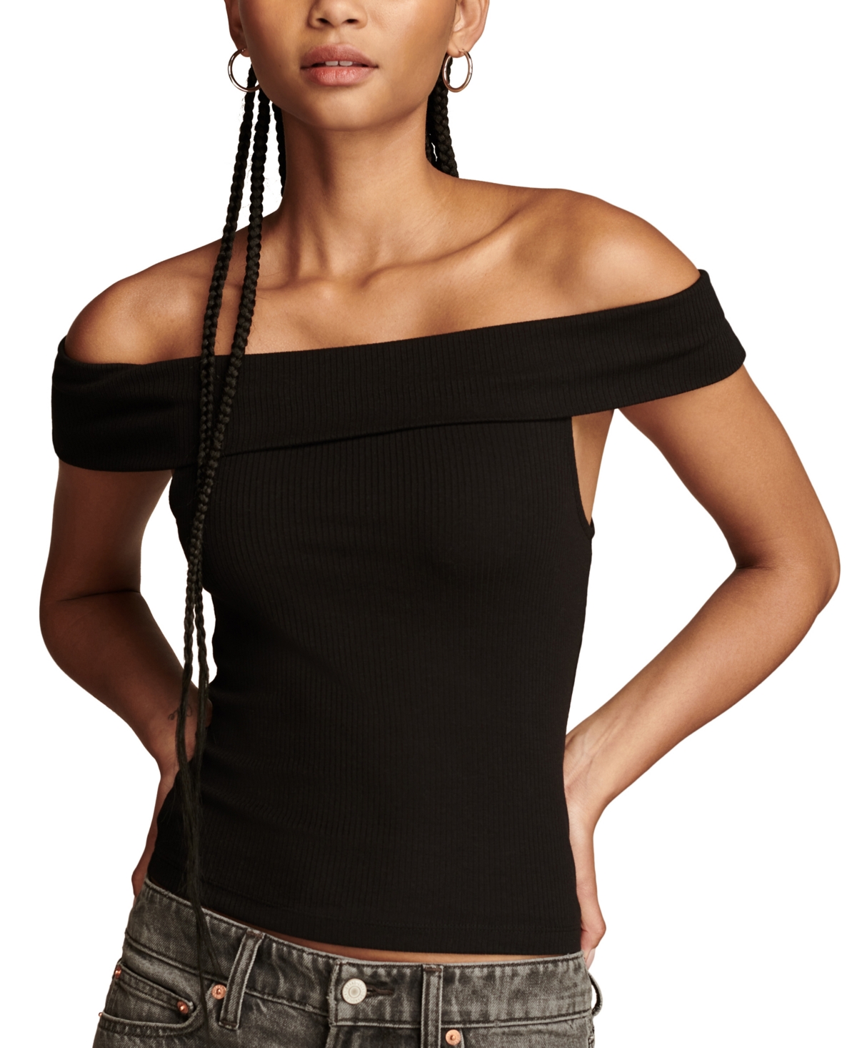 Click here for Lucky Brand Off The Shoulder Top - Jet Black prices