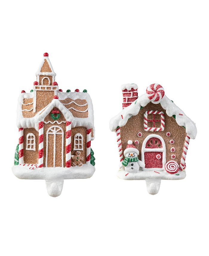 Glitzhome Resin Gingerbread House Stocking Holders, Set of 2 - Macy's