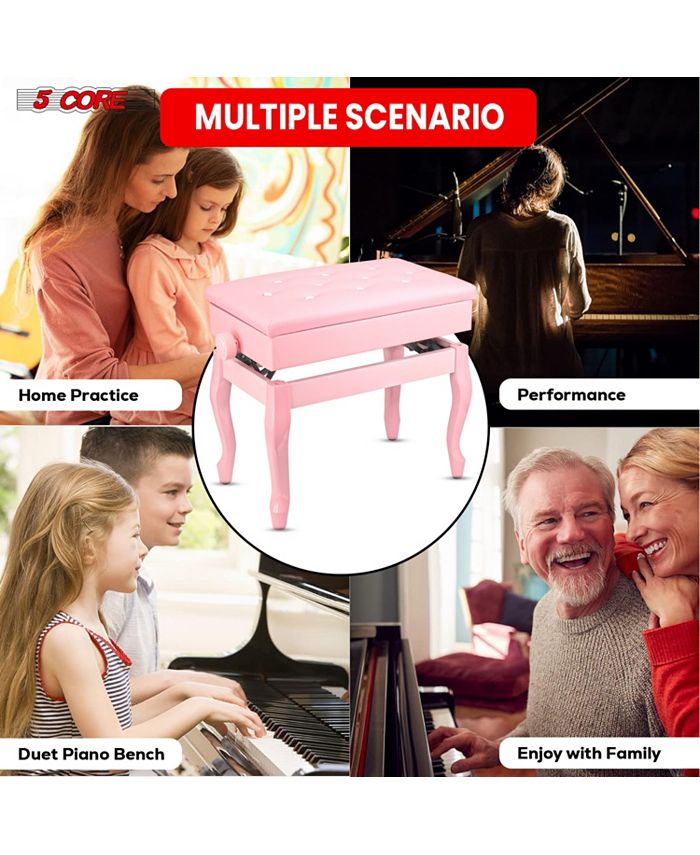5 Core Piano Bench Wooden Height Adjustable Keyboard Stool Heavy Duty ...
