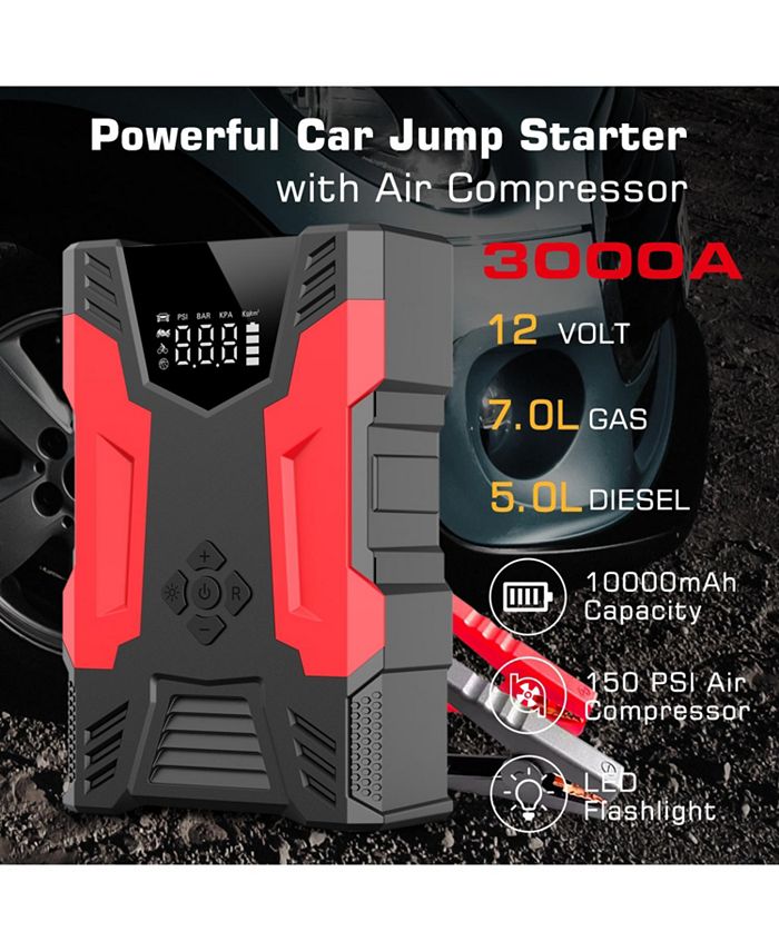 Alpha Digital Car Jump Start & 150PSI Tire Inflator: 3000A Peak- 7L Gas ...