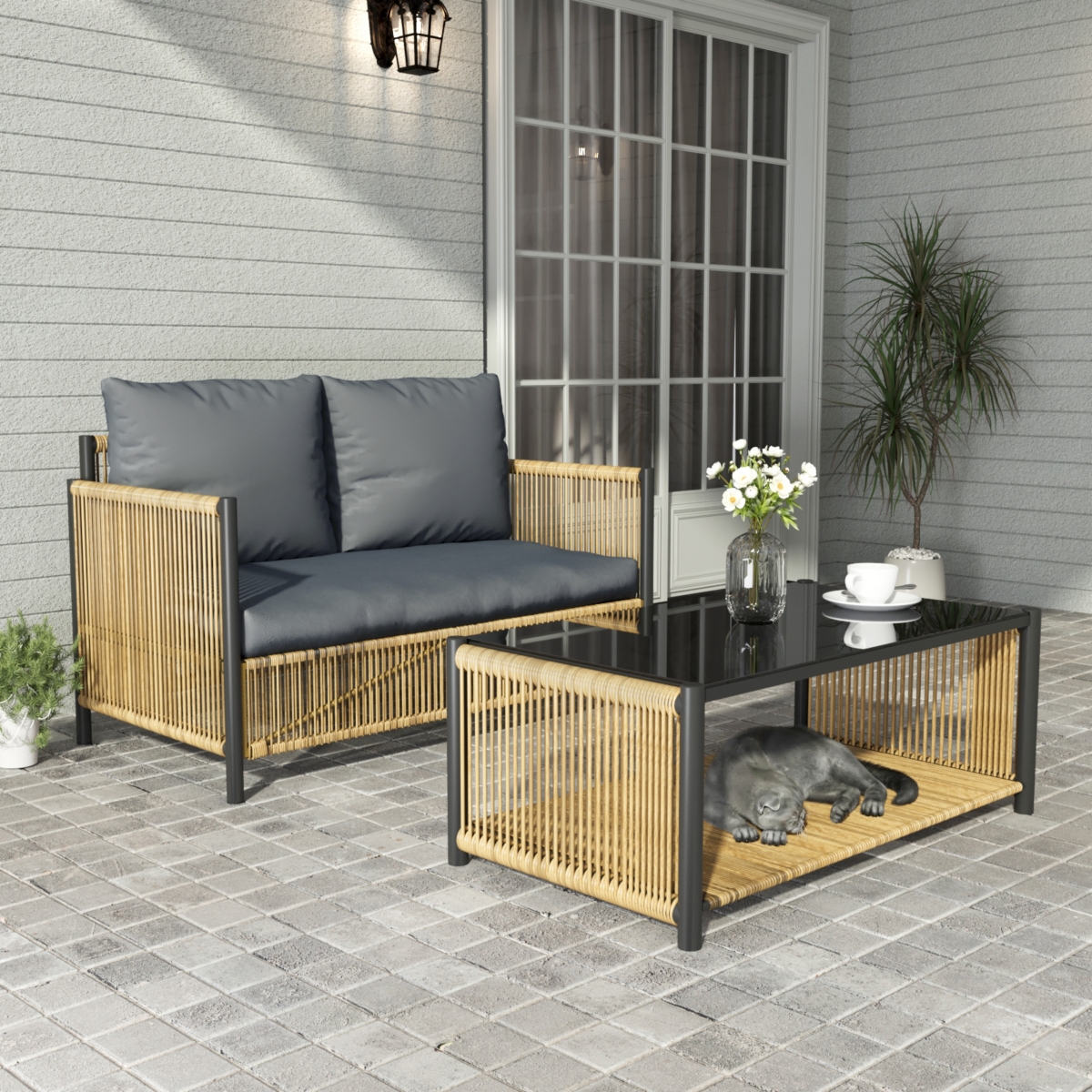 Click here for Streamdale Outdoor Pe Brown Wicker 2seats Sofa wit... prices