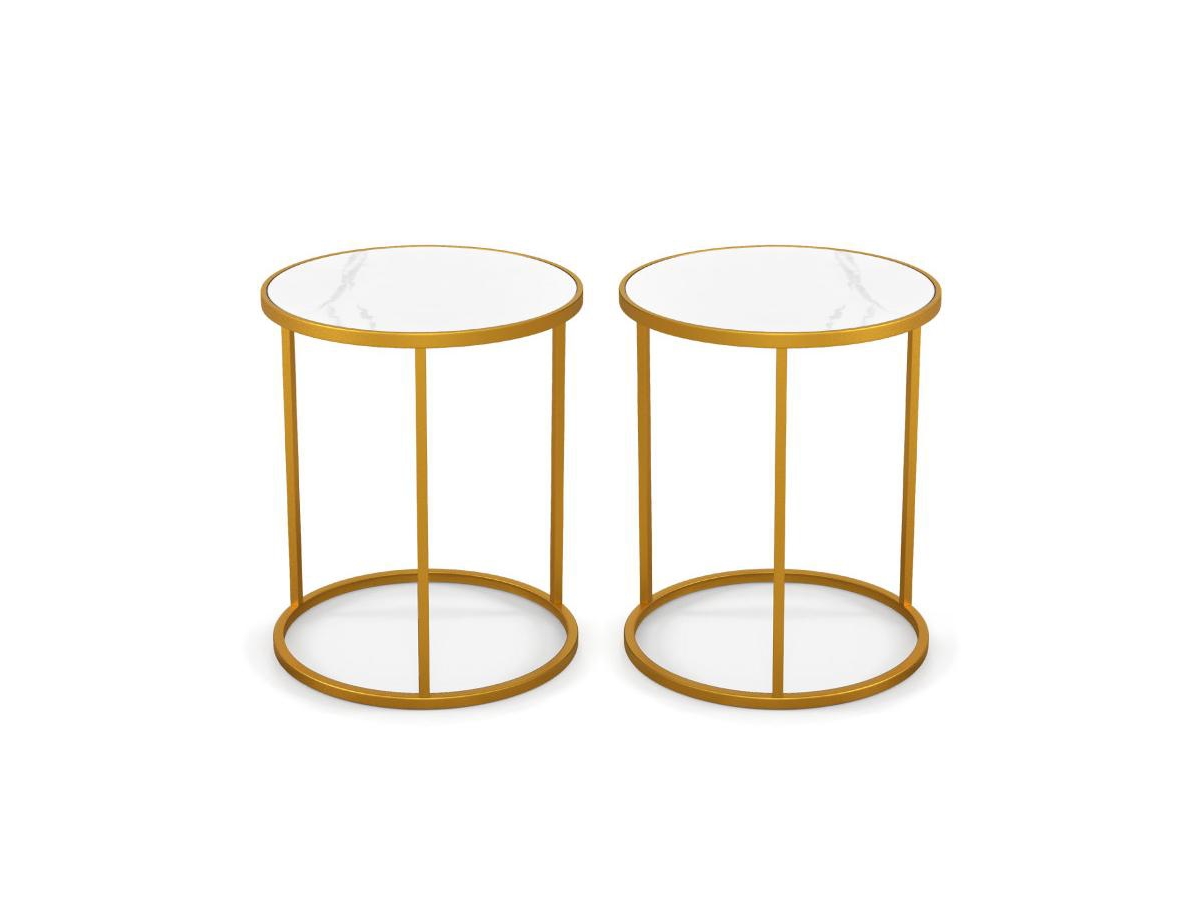 Click here for Set of 2 Round Side Tables with Marble Top and Gol... prices