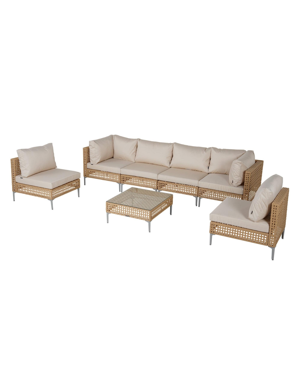 Click here for Mondawe 7 piece rIron Frame Beige Rattan 7-Piece W... prices