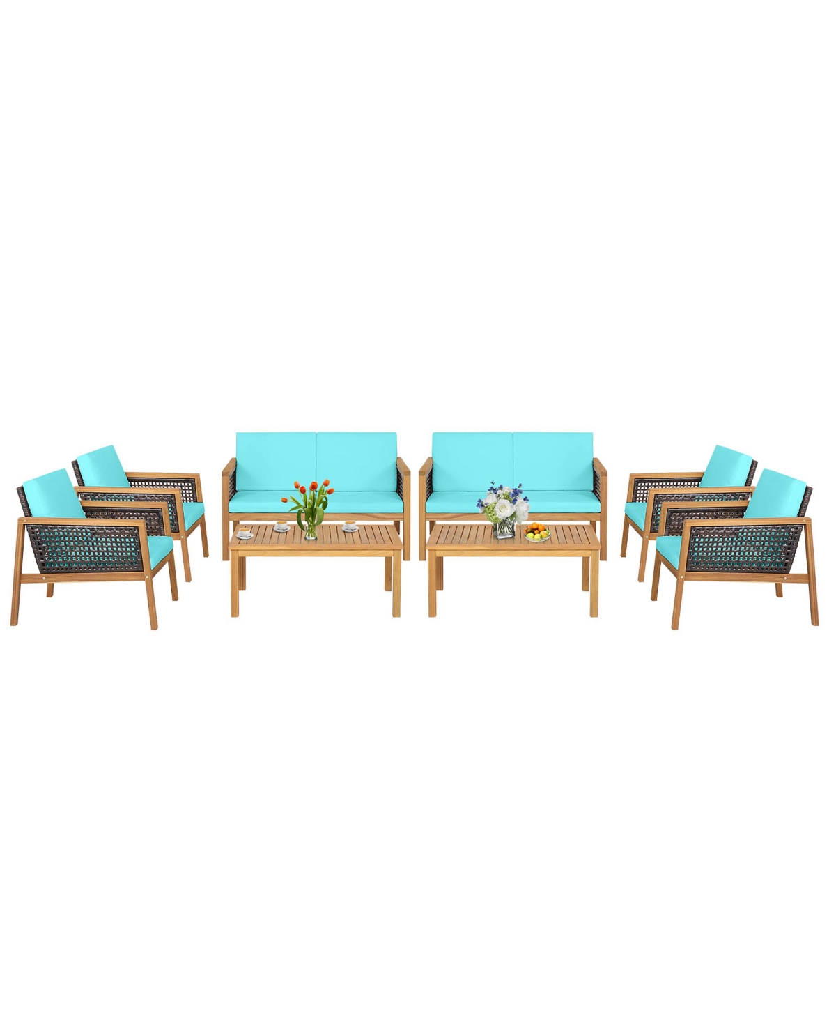 Click here for 8PCS Patio Rattan Furniture Set Acacia Wood Cushio... prices