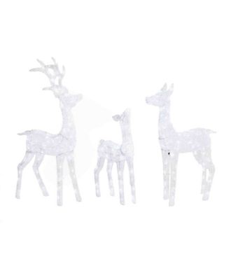Glitzhome Set of 3 Lighted Christmas Crystal White 3D Reindeer Outdoor ...