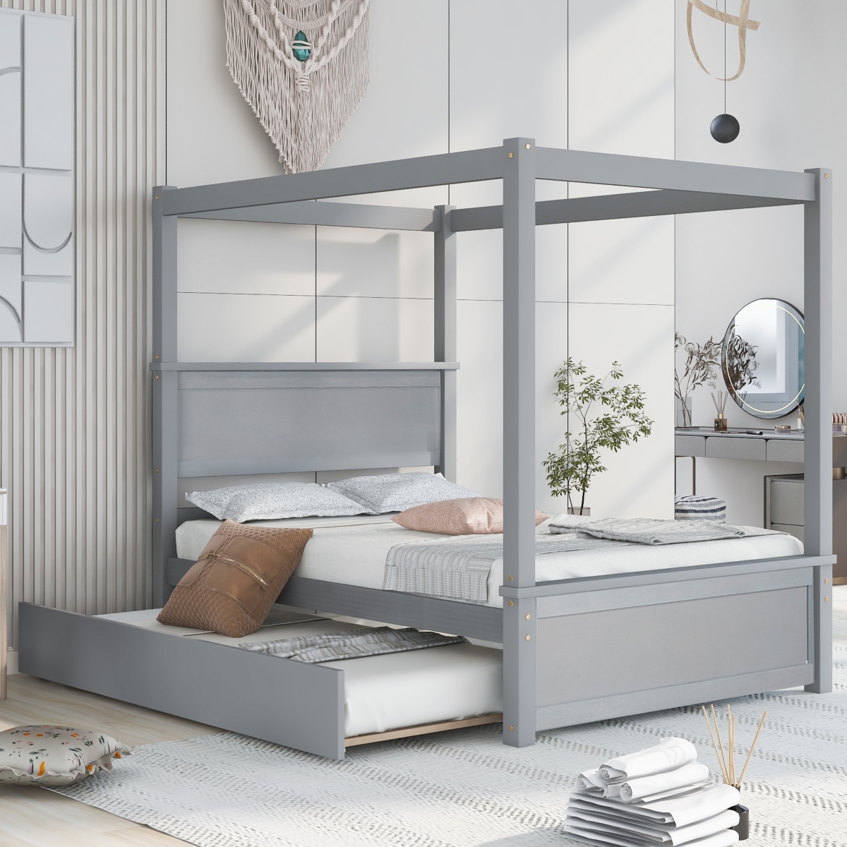 Click here for Streamdale Full Size Canopy Platform Bed with Trun... prices