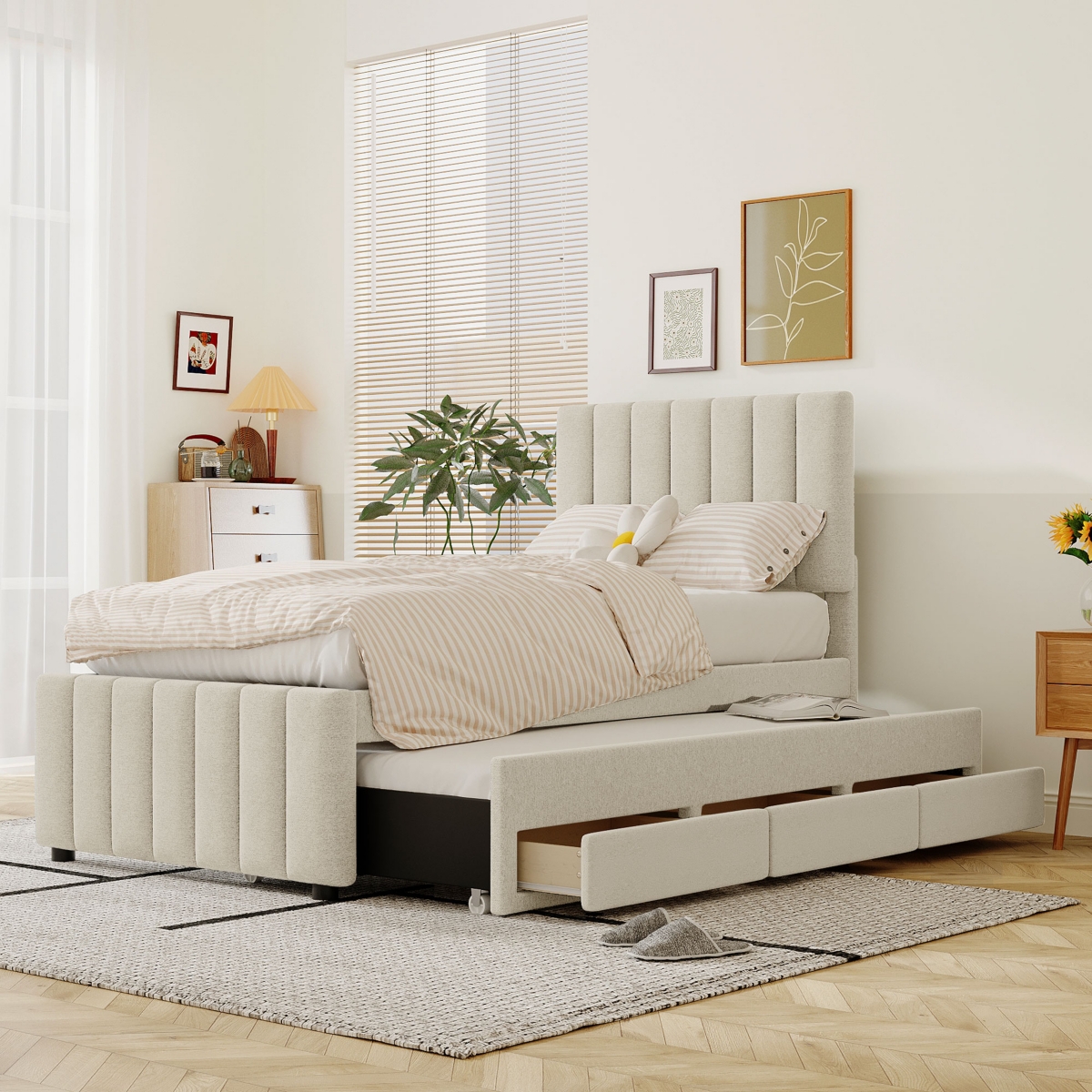 Click here for Streamdale Twin Upholstered Bed with Trundle and D... prices
